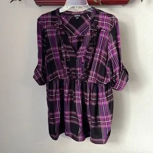 torrid | Tops | Torrid Size 0 Purple Plaid Twill Pintuck Babydoll Top ...